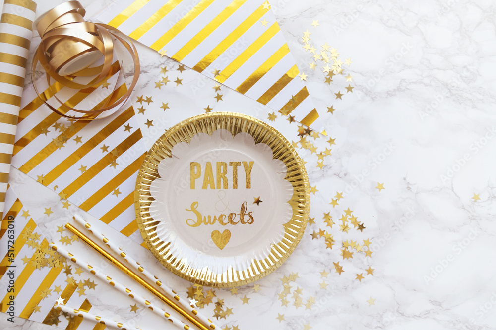 Golden themed party invitation card, celebration background Stock Photo ...