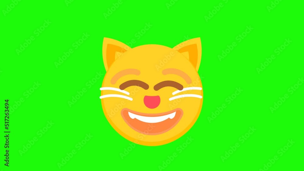 Grinning cat with smiling eyes animation on a green background ...