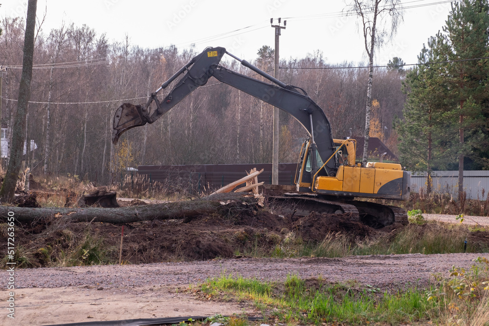 felling of trees and logs to the ground using a tractor loader with a ...