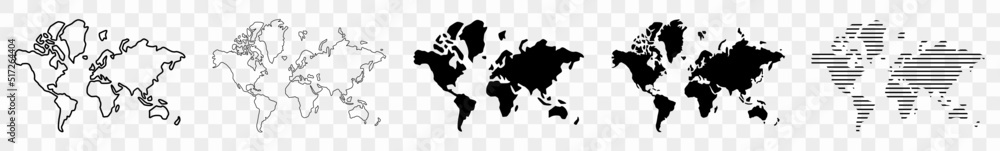 World Map Black | Earth Continents Border | Globe Planet | Transparent ...