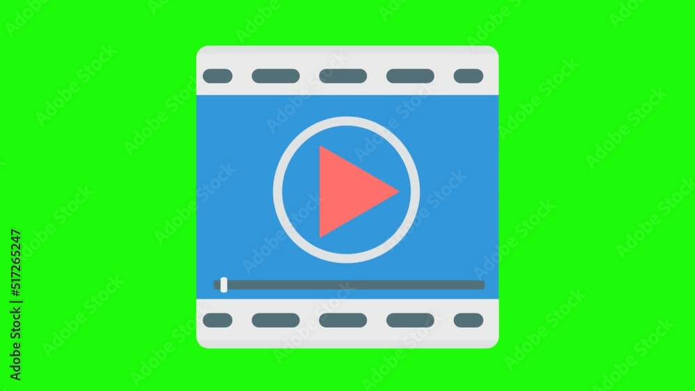 Video player icon animation on green background. Video player cartoon ...