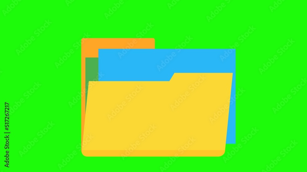 Folder icon animation on green background. Folder cartoon animation ...