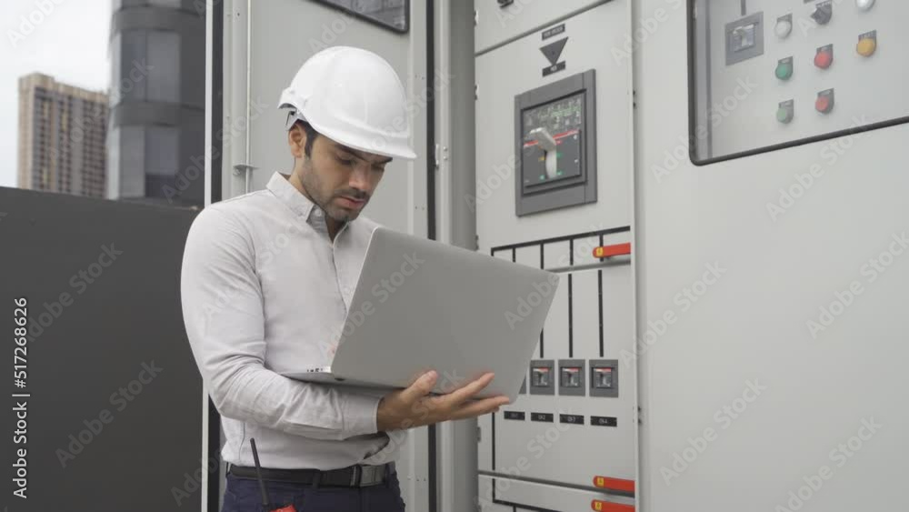 An engineer man or worker, people working in electrical room. Power ...