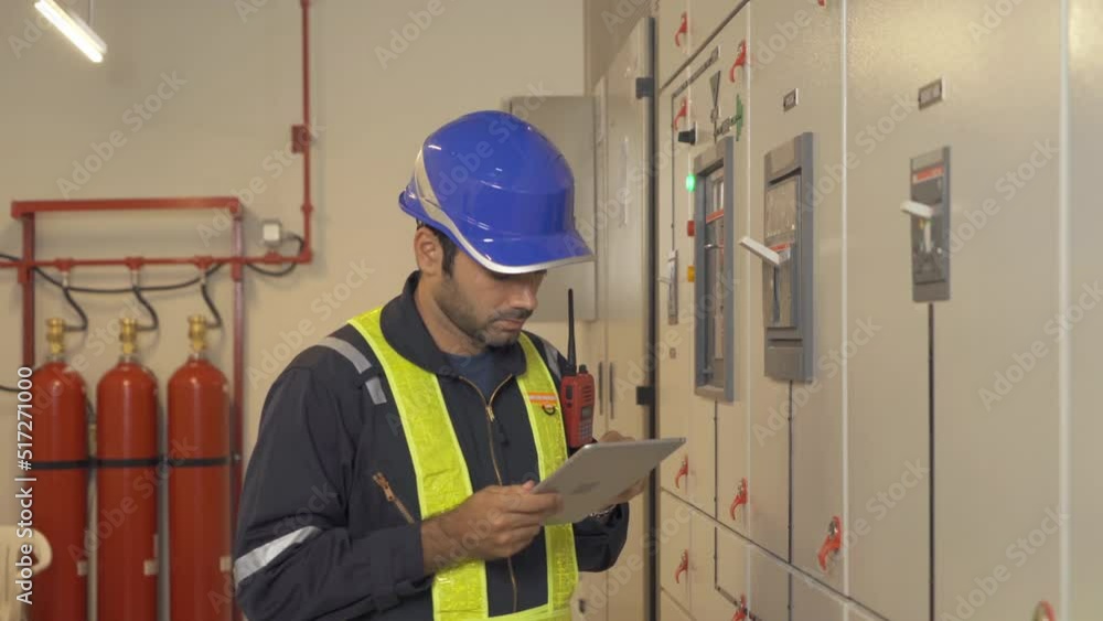 Vídeo do Stock: An engineer man or worker, people working in electrical ...