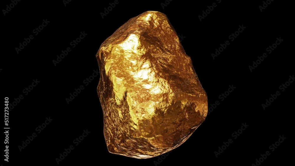 Realistic looping 3D animation of the shining gold nugget demonstration ...