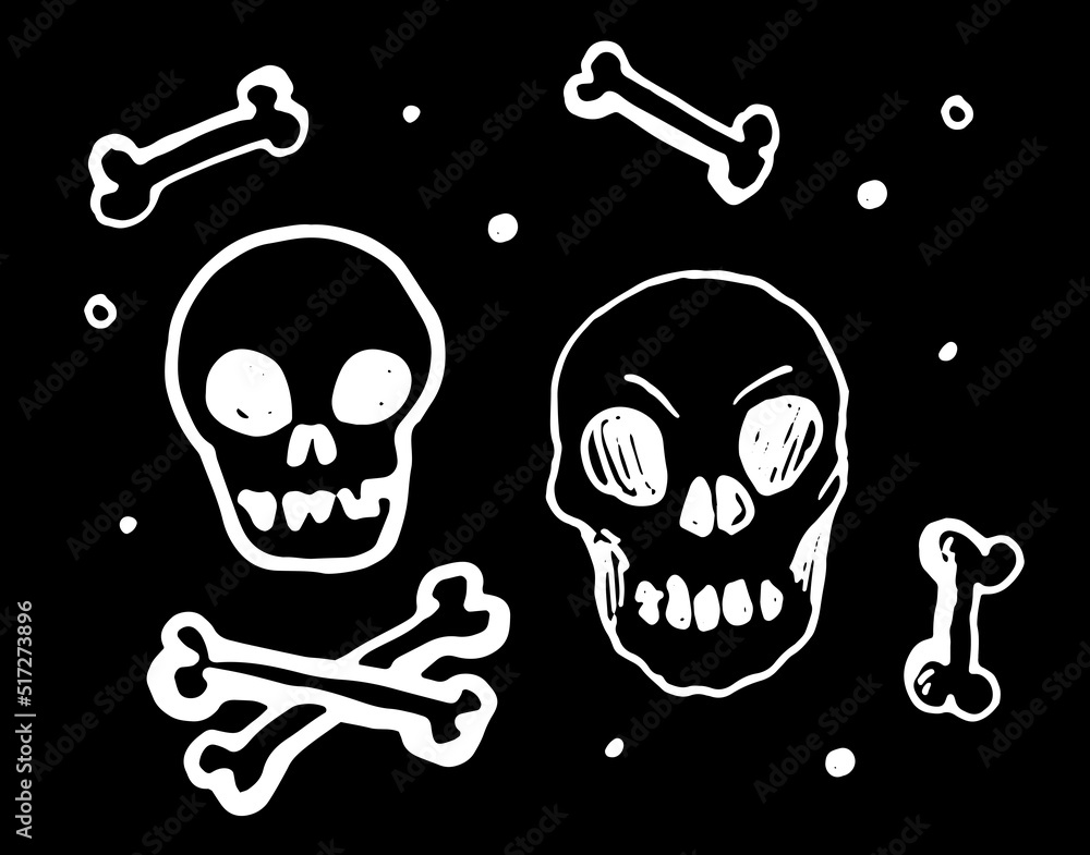 human skulls and bones. a hand-drawn scribble in the style of a skull ...