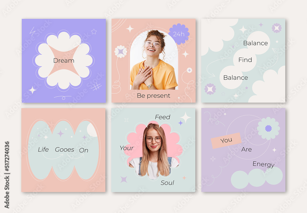 Set of Organic Flat Inspirational Quotes Post for Social Media Stock ...