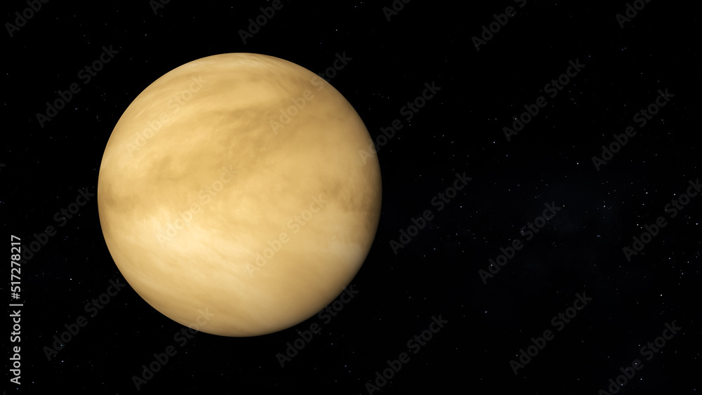 Planet Venus with text space on the right. Realistic 3D render of Venus ...
