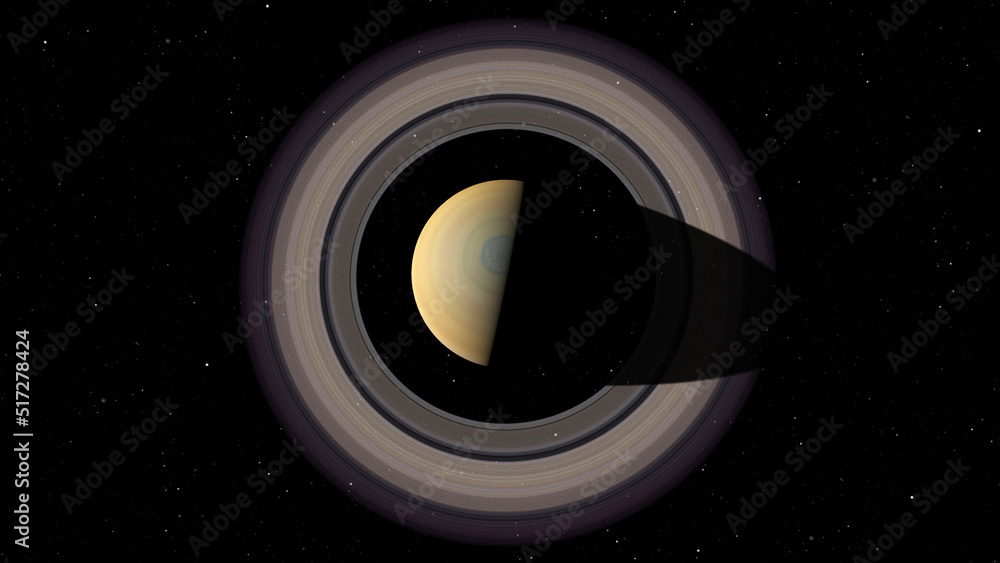 Top view of Saturn in space. Photo realistic 3D render of Saturn and ...