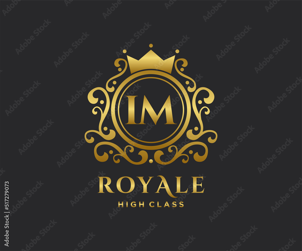 Golden Letter IM template logo Luxury gold letter with crown. Monogram ...