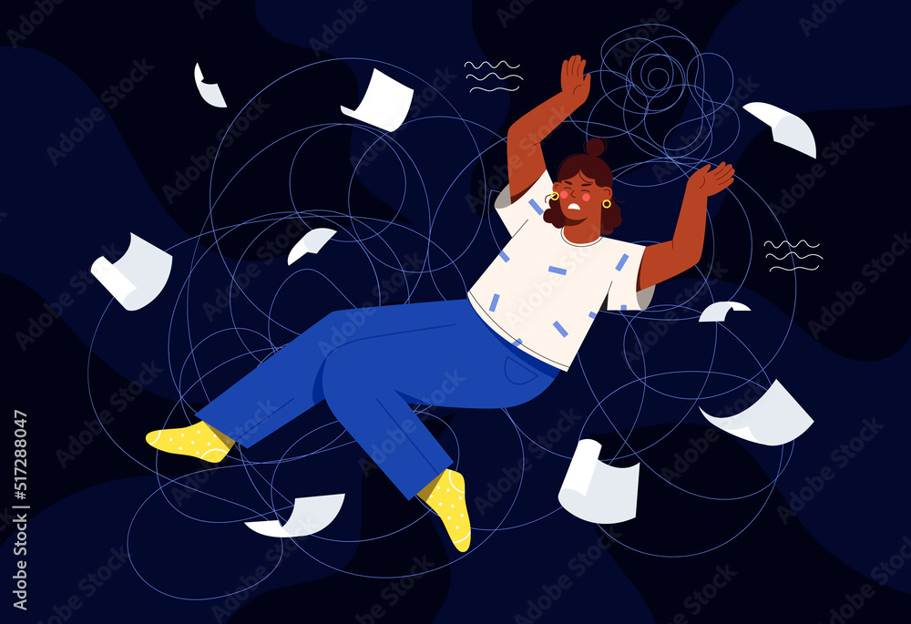 Vetor de Depression and psychological disorder. Frustrated woman ...