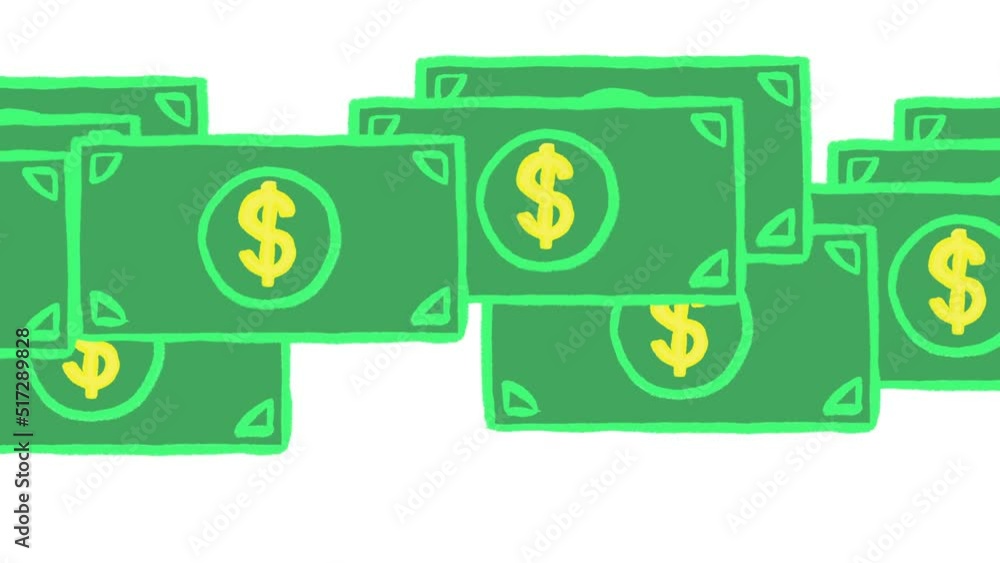 Animation of Dollar Bills Floating Hand Drawn White Background Stock ...