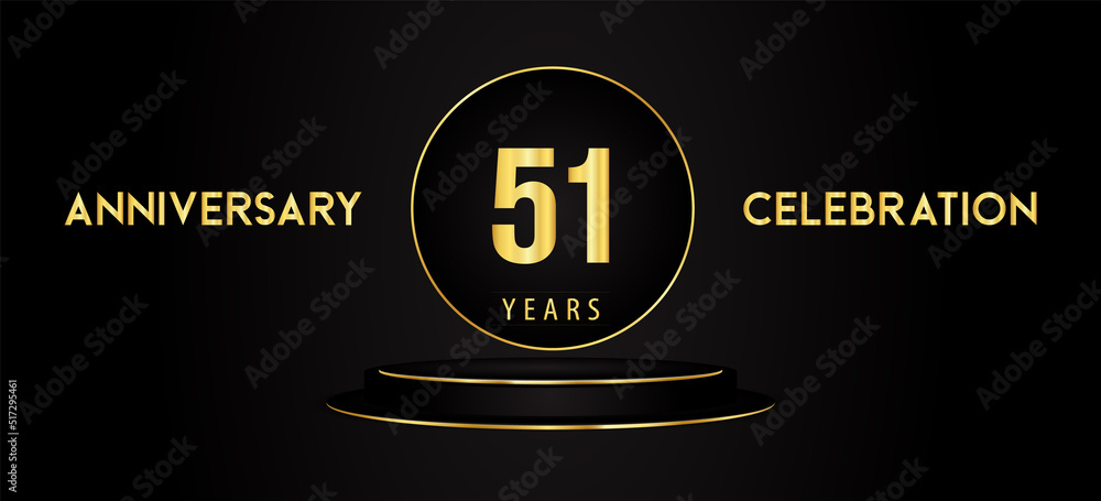 51 years anniversary celebration logotype with black and golden podium ...