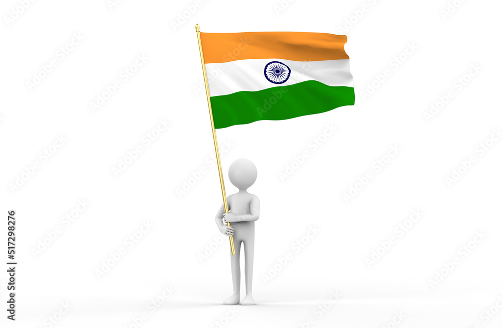 White cartoon man holding Indian Flag - 3D Illustration Stock ...