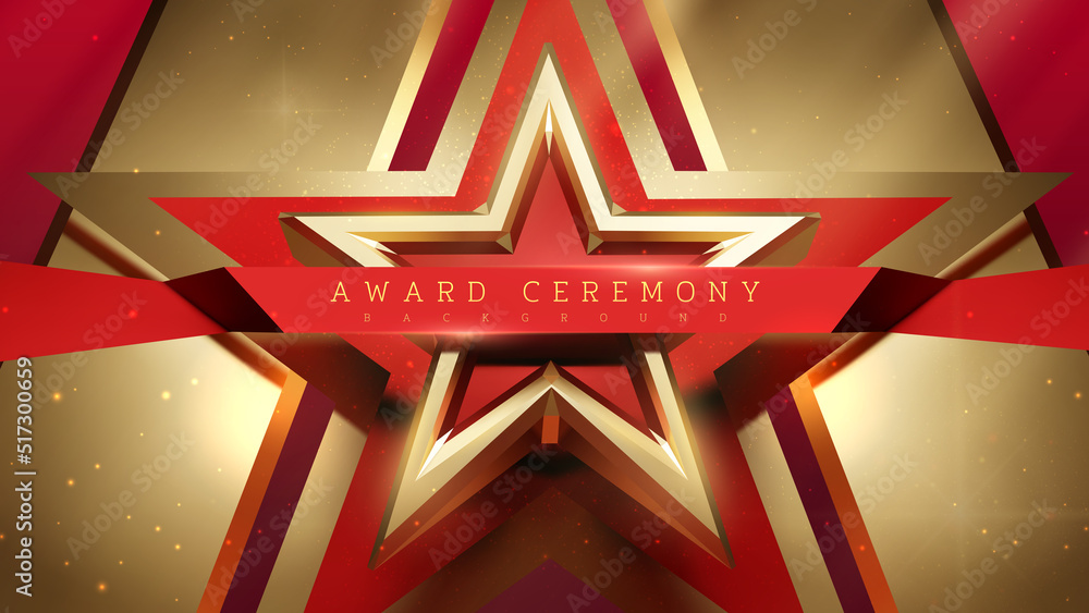 Award ceremony background with 3d gold star with red ribbon decoration ...