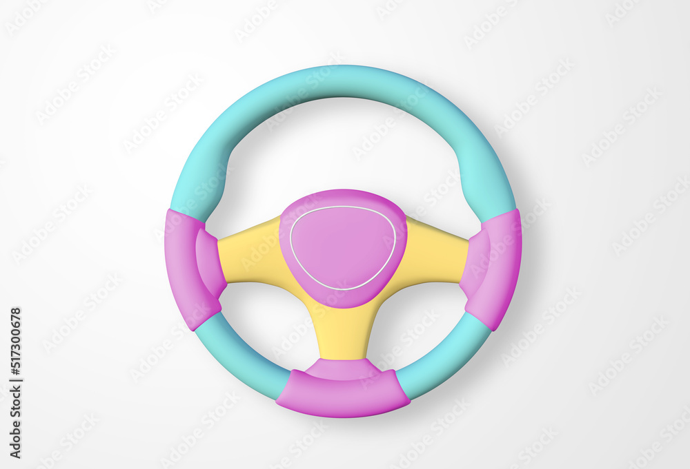 Toy car steering wheel. safety drive for kids concept, 3D renderinng ...