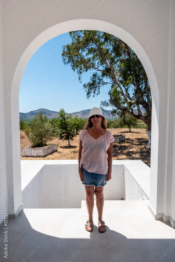 Xarre, Albania A tourist stands at the I Love Cameria memorial and ...
