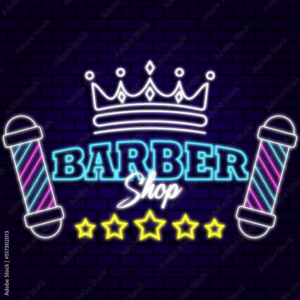 barber shop king crown neon signs style glow effect logo typography ...