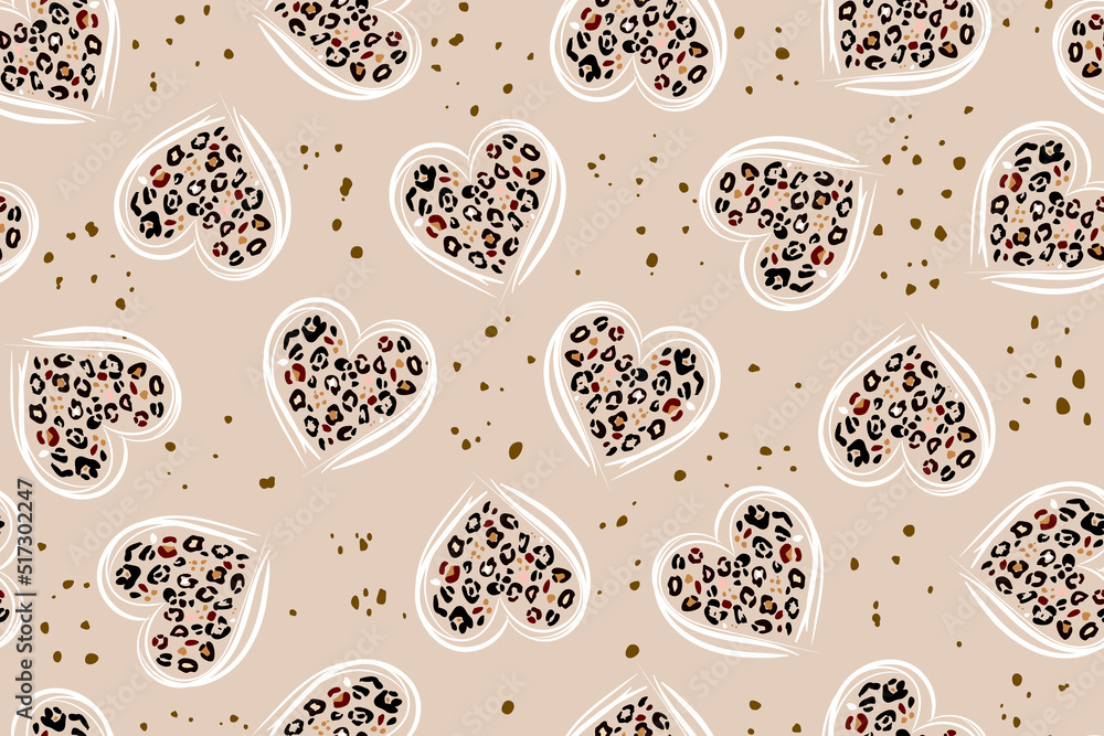 Heart signs seamless pattern and stylized leopard pattern inside the ...