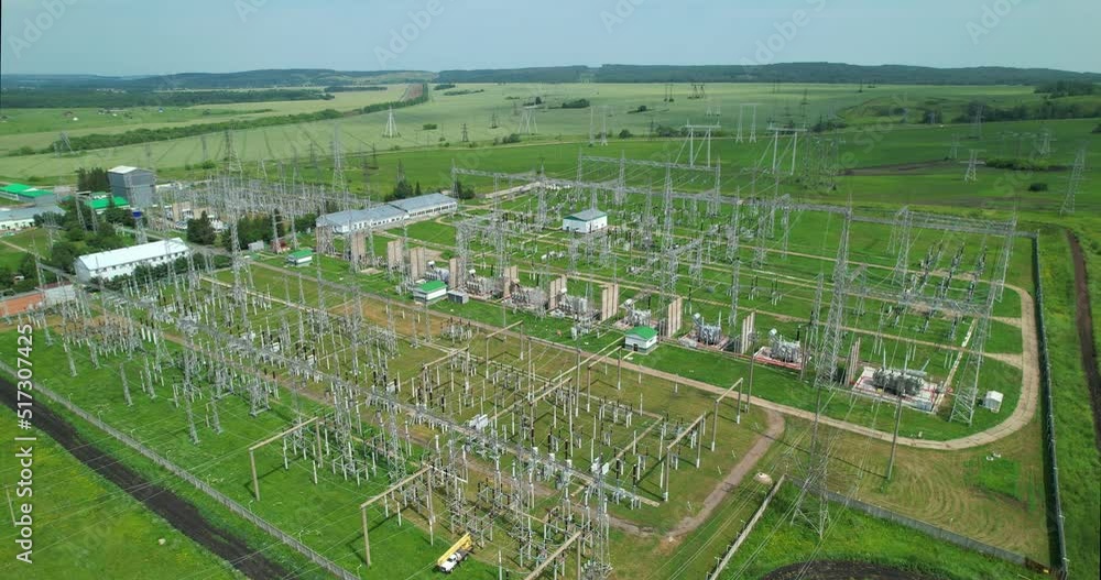 Electrical substation aerial view. An electrical installation designed ...