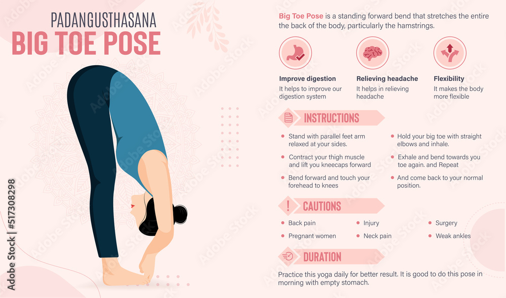 Big Toe Pose Guide and benefits: Yoga poses vector illustration Stock ...