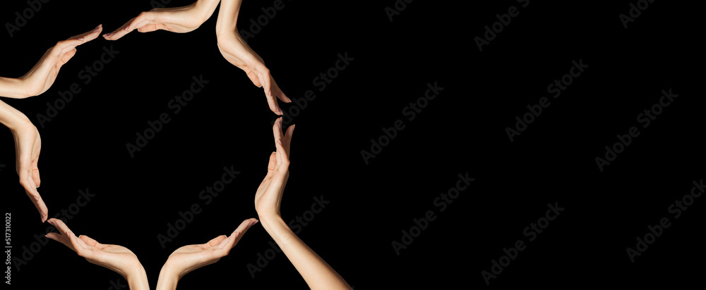 Frame of hands on black banner background with copy space Stock Photo ...