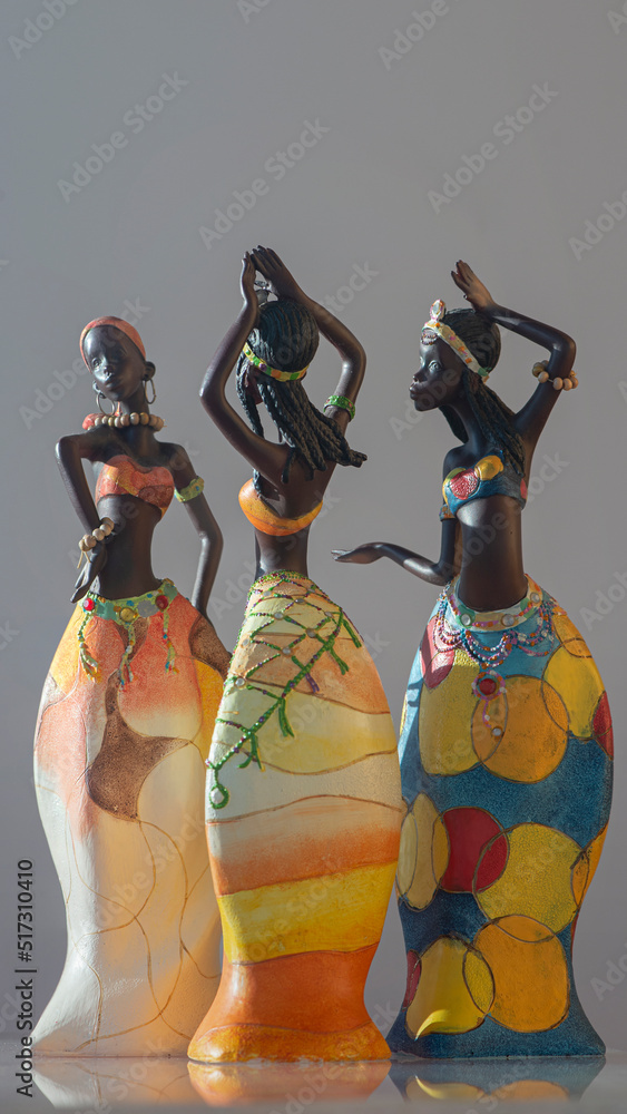 Sculptures of African dancers. Sketches of dancers in various poses ...