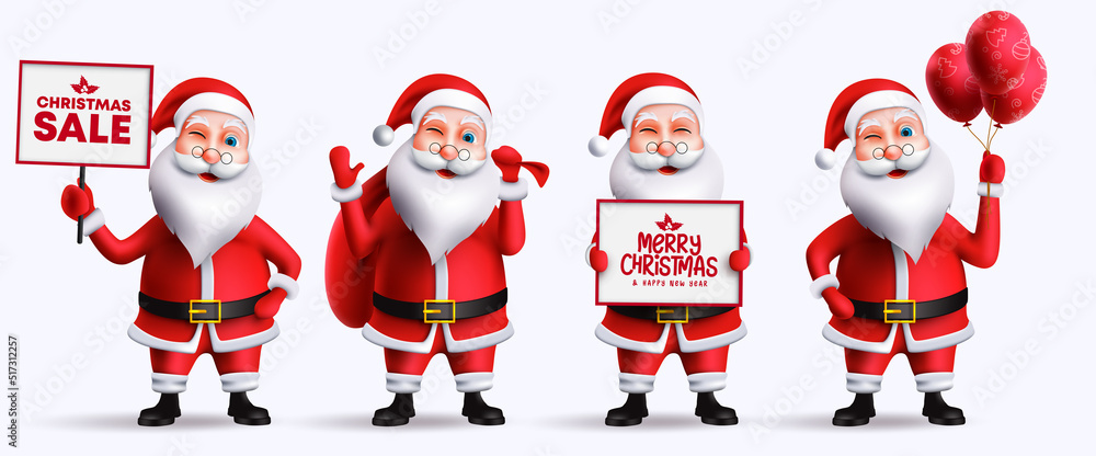 Santa christmas character vector set. Santa claus 3d characters ...