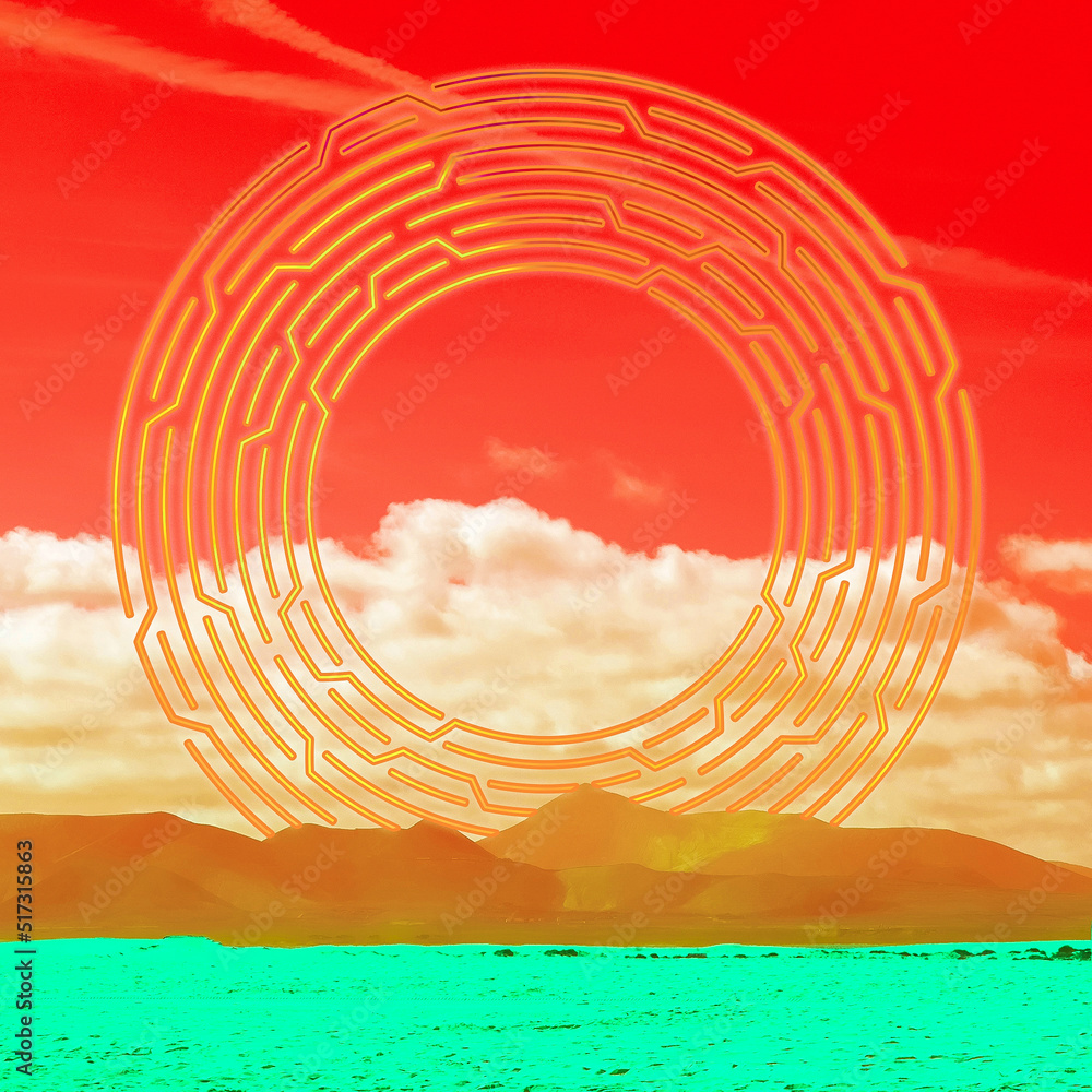 Contemporary digital collage art. Landscape and geometry mix. Surreal ...