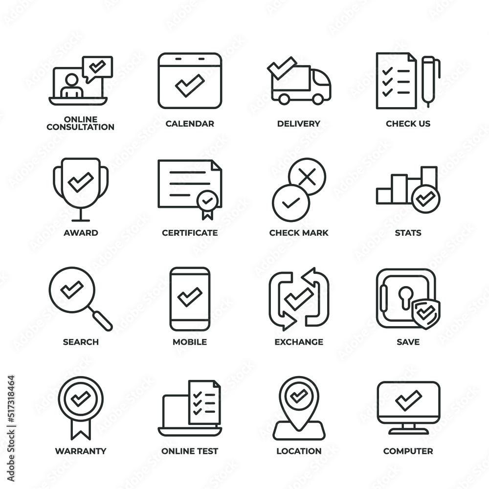 Check Marks line icons set, outline vector symbol collection, linear ...