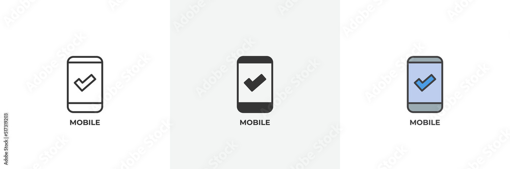 mobile icon. Line, solid and filled outline colorful version, outline ...