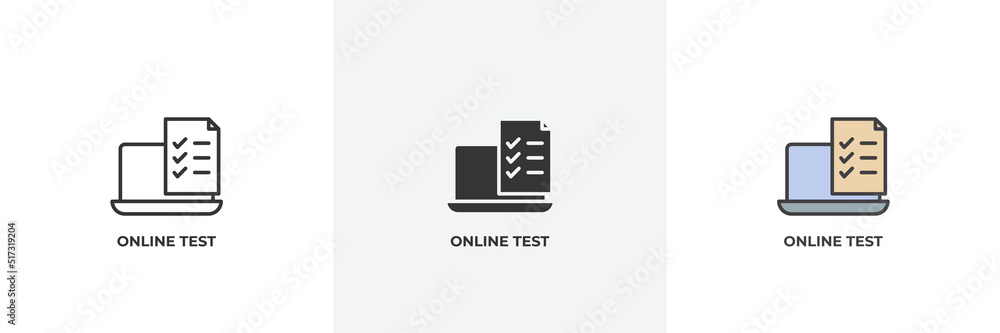 online test icon. Line, solid and filled outline colorful version ...