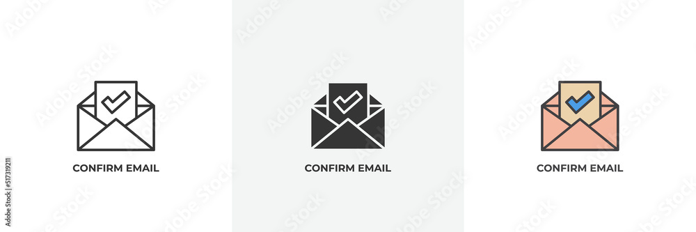 confirm email icon. Line, solid and filled outline colorful version ...