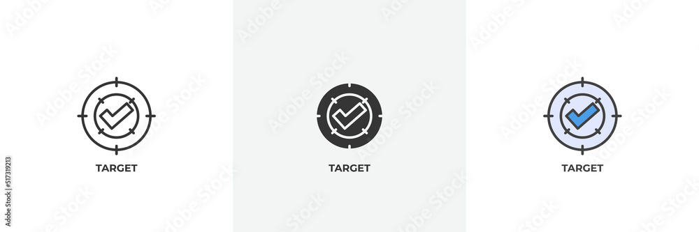 target icon. Line, solid and filled outline colorful version, outline ...