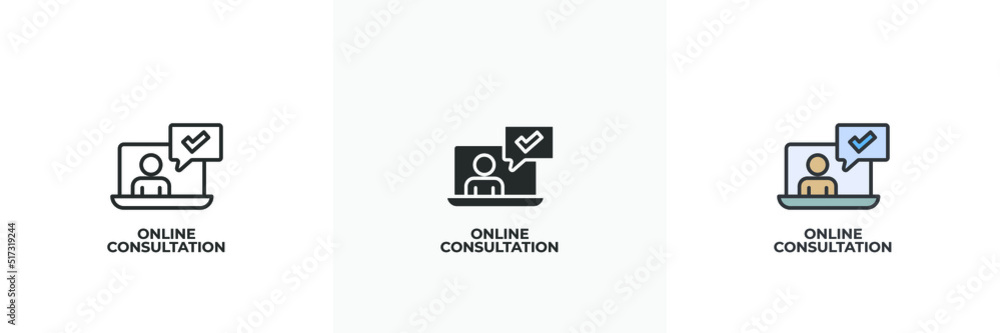 online consultation icon. Line, solid and filled outline colorful ...