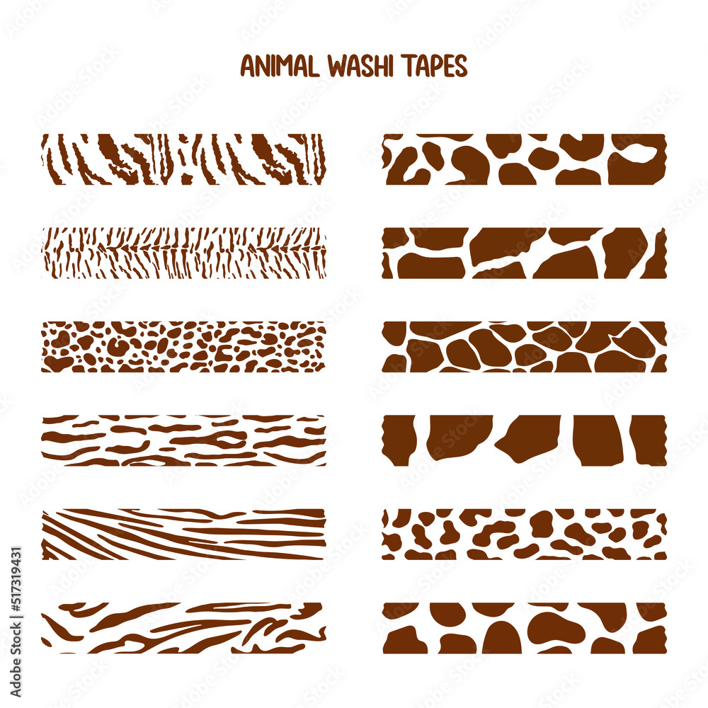 Set of vector brown animal print pattern seamless washi tapes. Animal ...