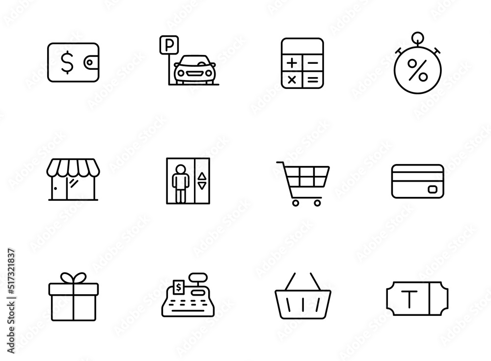 shopping mall outline icons isolated on white background. shopping mall ...