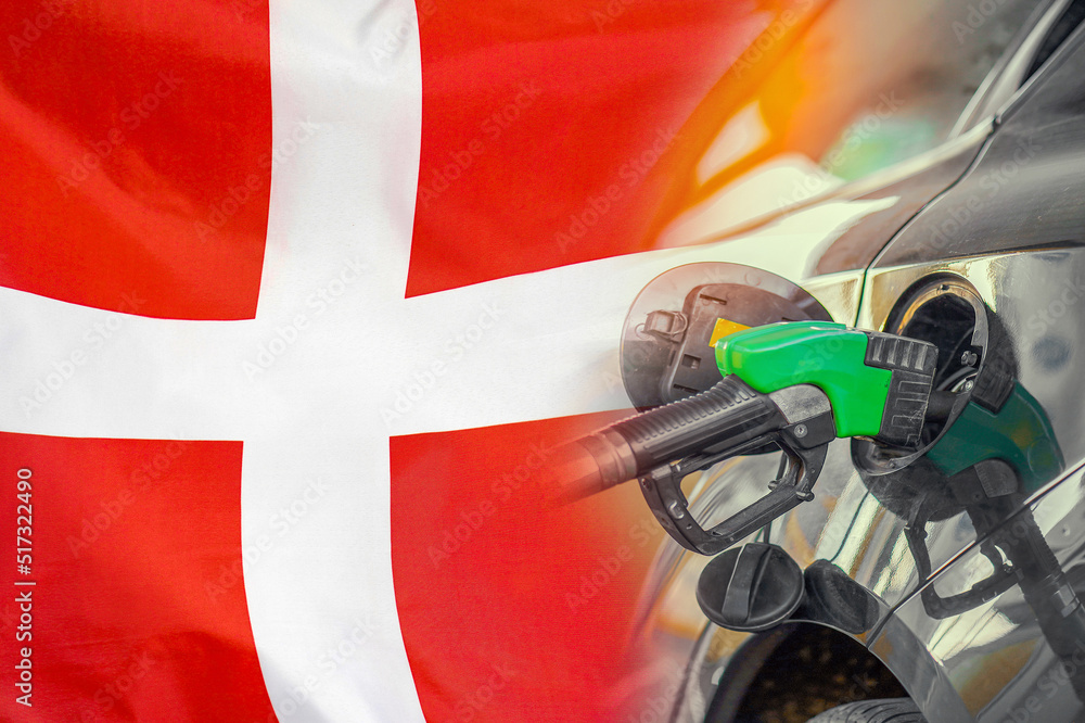 Photo Car with a fuel injector on Denmark flag background, polack ...