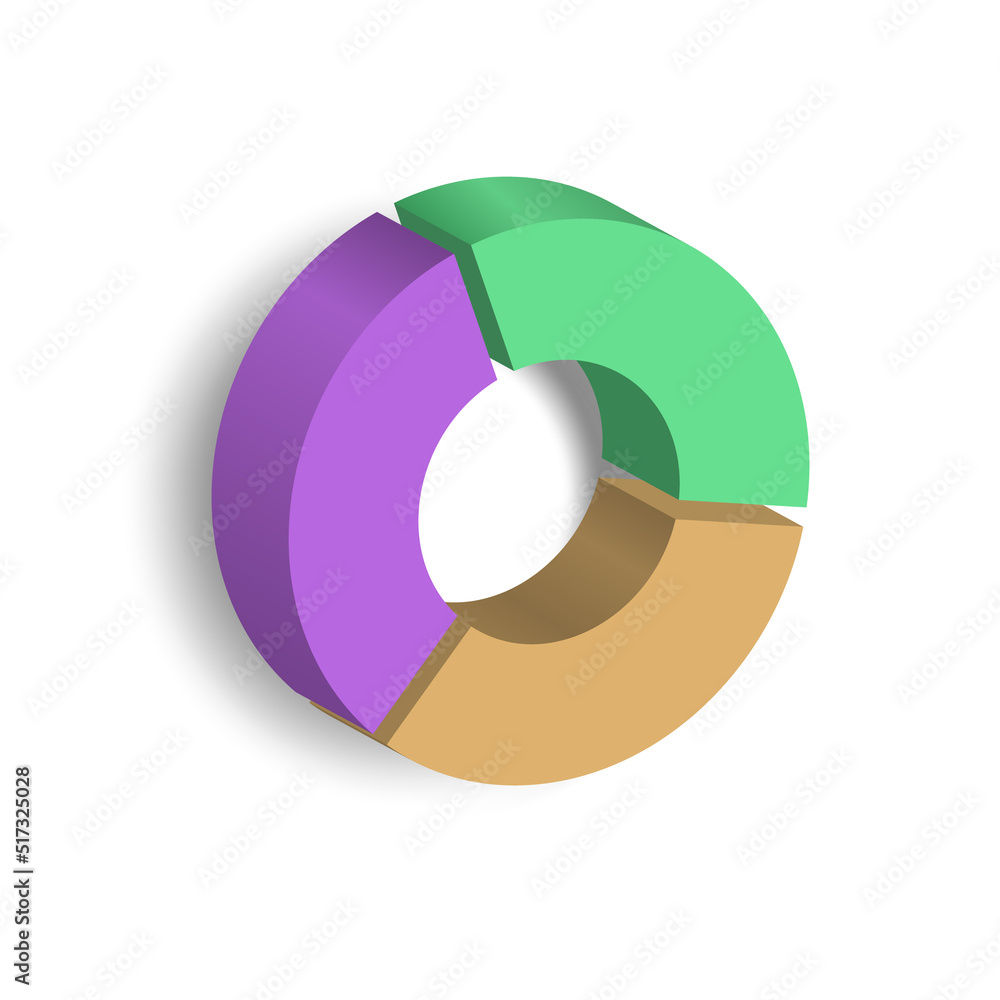 3d pie chart graph is divided into parts. Realistic geometric ...