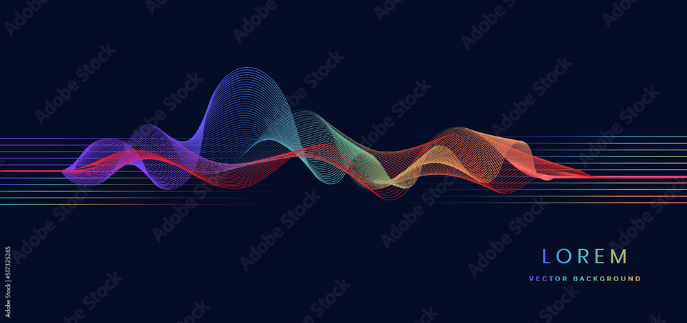 Abstract colorful sound wave music lines flowing on dark blue background. You can use for ad ...