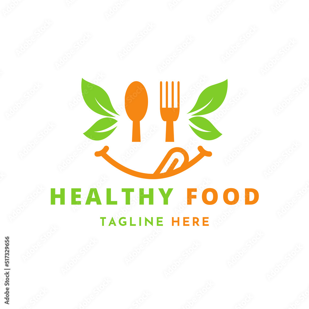 Food logo with smile. Label for food company. Grocery store logo ...
