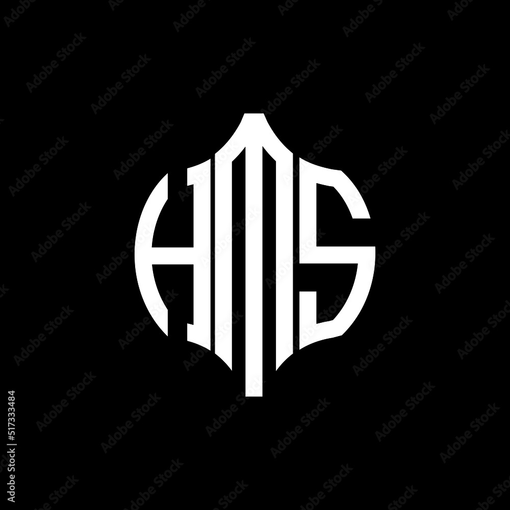 HMS letter logo. HMS best black background vector image. HMS Monogram ...