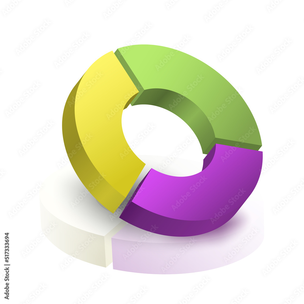 3d pie chart graph is divided into parts. Realistic geometric ...
