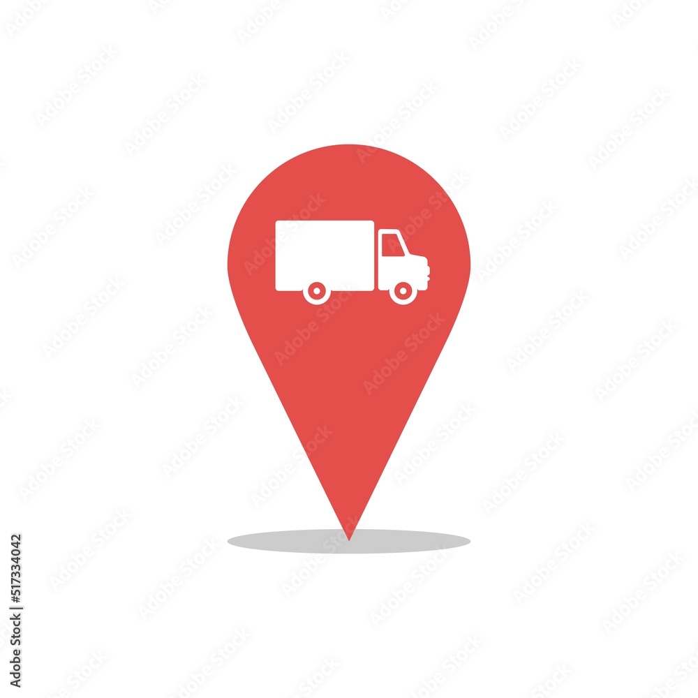 Delivery truck pin location icon. Shipment position tracking ...