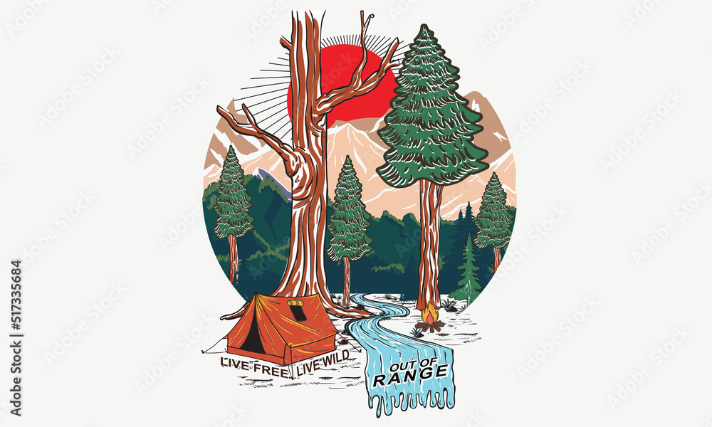 Mountain adventure print design for t shirt and others. Wild camp ...