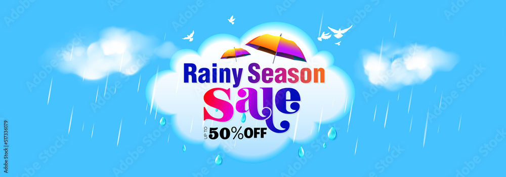 Rain background for Monsoon season Sale banner concept with umbrella ...