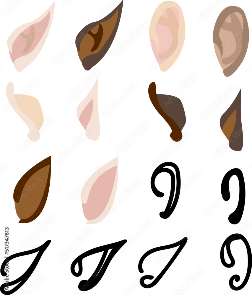 Ears for characters. human, elf ears Outline ears Colored ears and ...