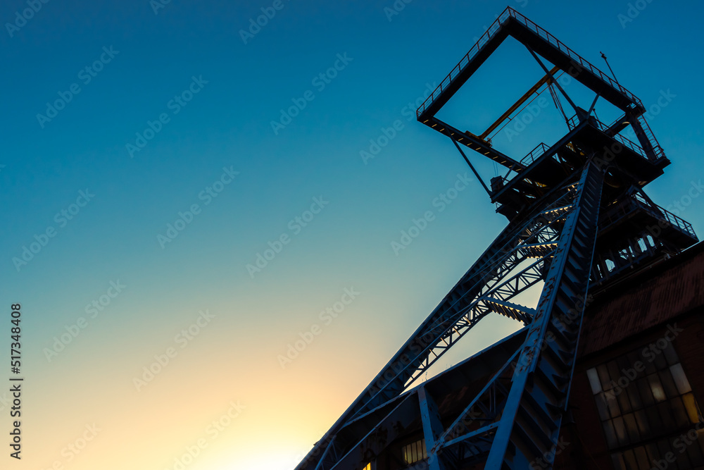 The shaft tower of a closed black coal mine. Decarbonization processes ...