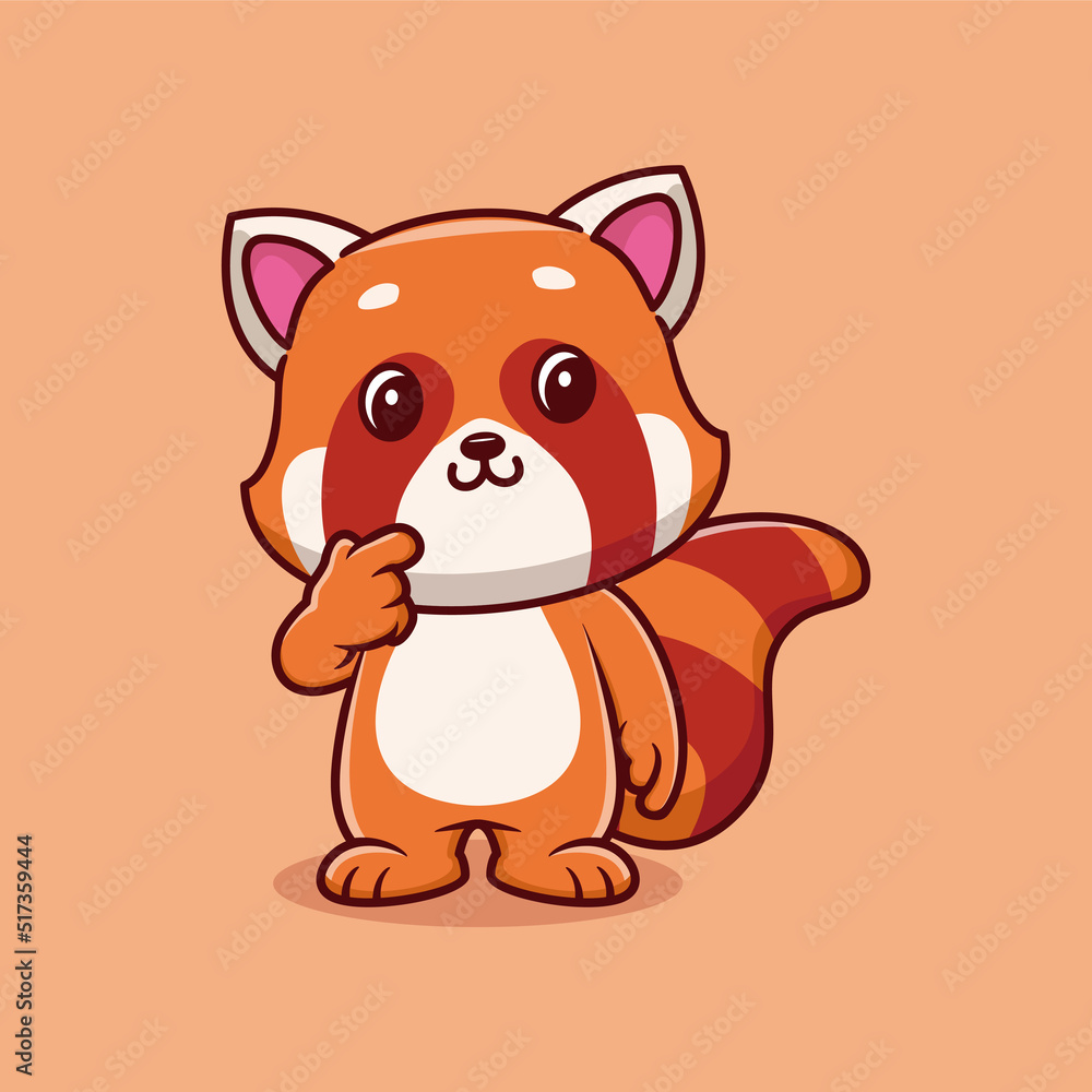 Cute red panda think of something cartoon vector icon illustration ...