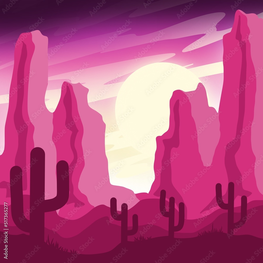 llustration of the pink desert, digital art. Stock Illustration | Adobe ...